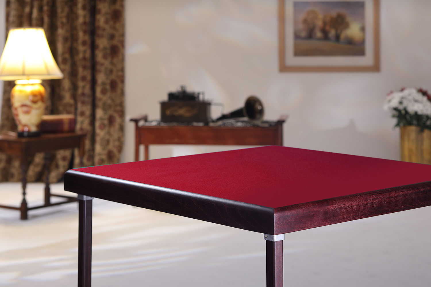Pelissier Premier card table with mahogany finish and burgundy baize ...